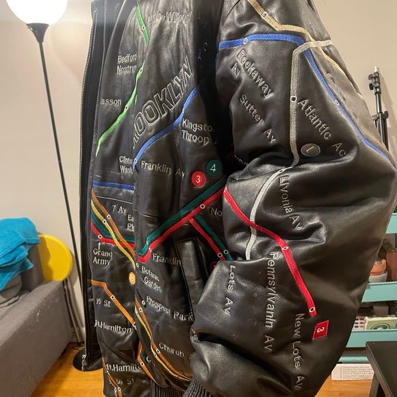 united face | Jackets & Coats | Vintage Leather Mta Nyc Subway Map ...